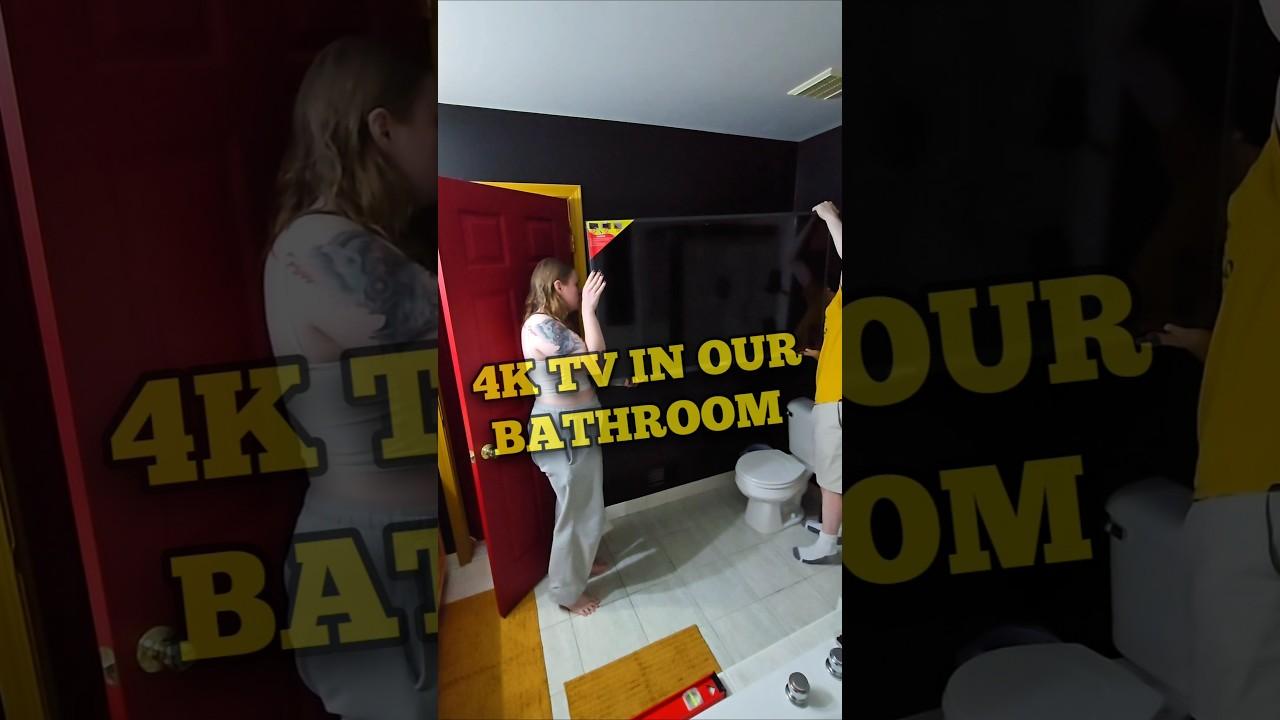 Installing waterproof 4K TV in my BATHROOM 🤣🚽 #setup #gaming #viral # ...
